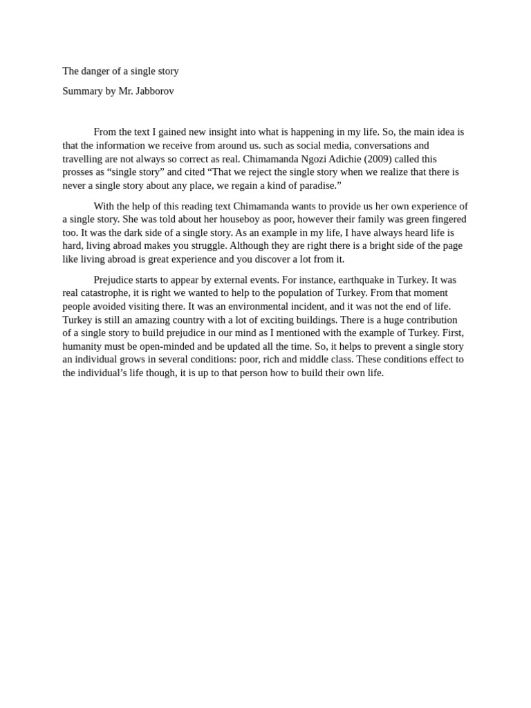 The Danger of a Single Story (1) | PDF