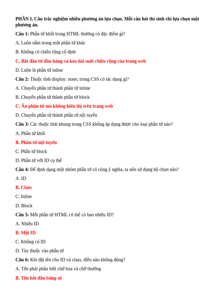 Trắc Nghiệm Tin Học (1) | PDF