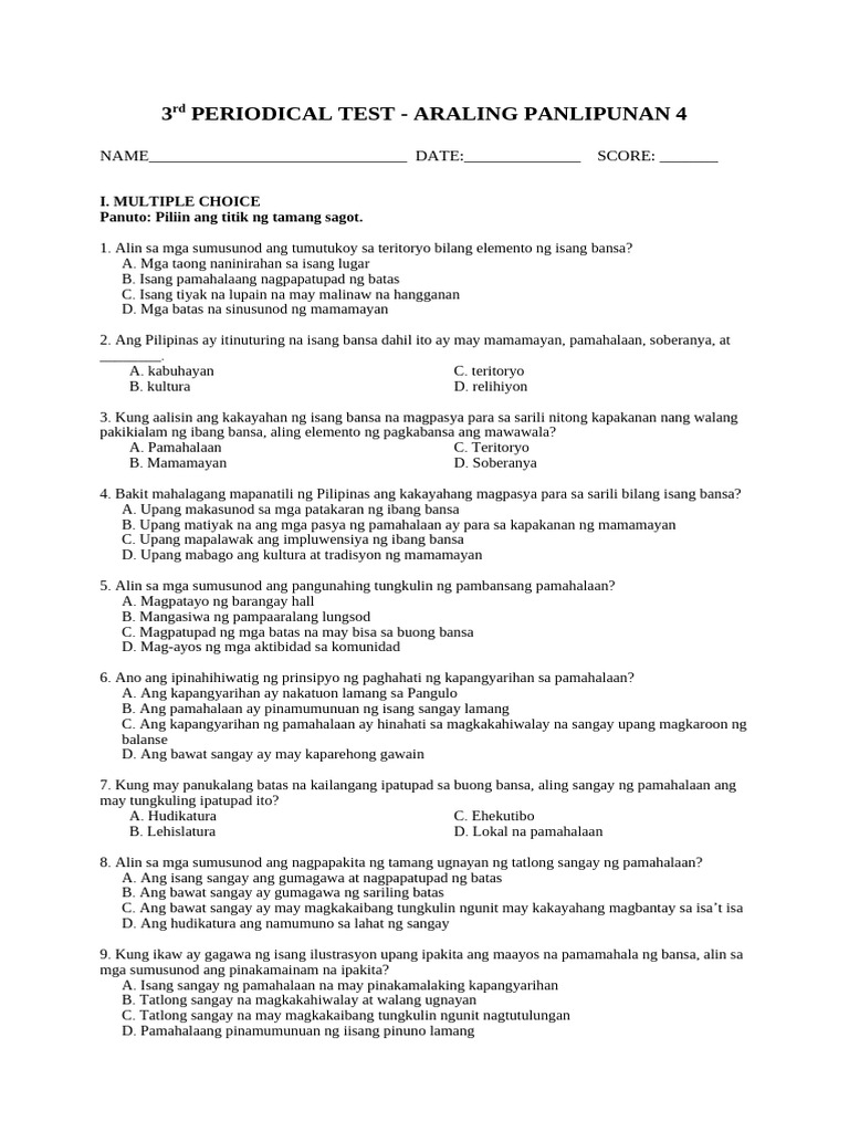 DTC - PT - q3 AP 4 Matatag With Tos Key | PDF