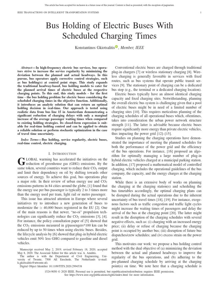 Electric Bus Holding with Charging Times | PDF | Bus | Mathematical ...