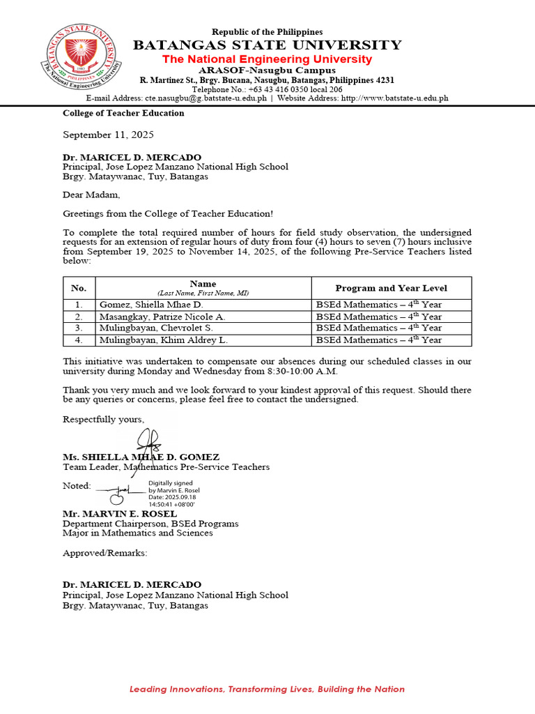 Request for Field Study Hour Extension | PDF
