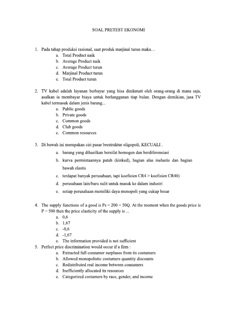 Soal Pretest Ekonomi | PDF