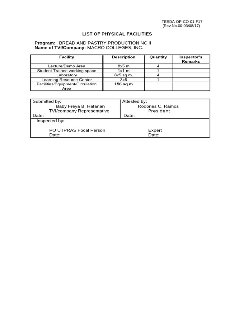 List of Physical Facilities | PDF