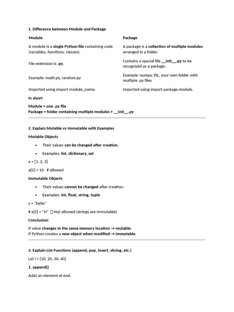 Python All Important Questions | PDF | Anonymous Function | Class (Computer Programming)
