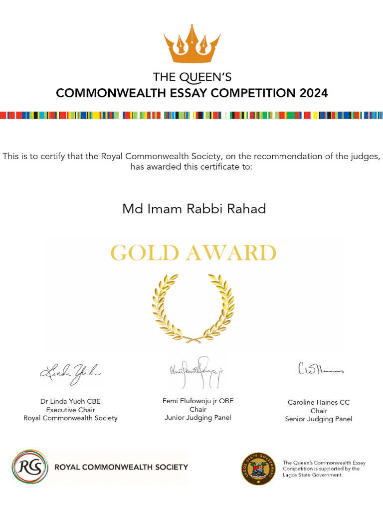 Royal Commonwealth Society Certificate Award | PDF