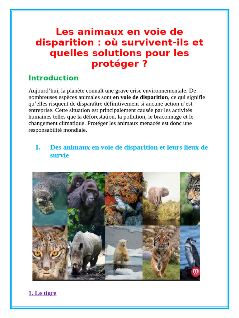 Animaux menacés : survie et solutions | PDF | Espèces menacées | Extinction