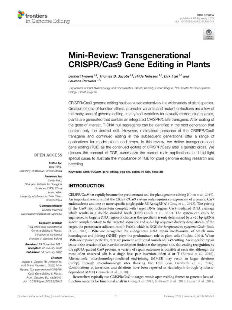 mini review of CRISPR/Cas9 editing in plants | PDF | Zygosity ...