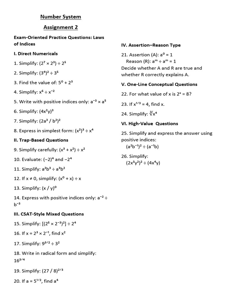 Laws of Indices Practice Questions | PDF