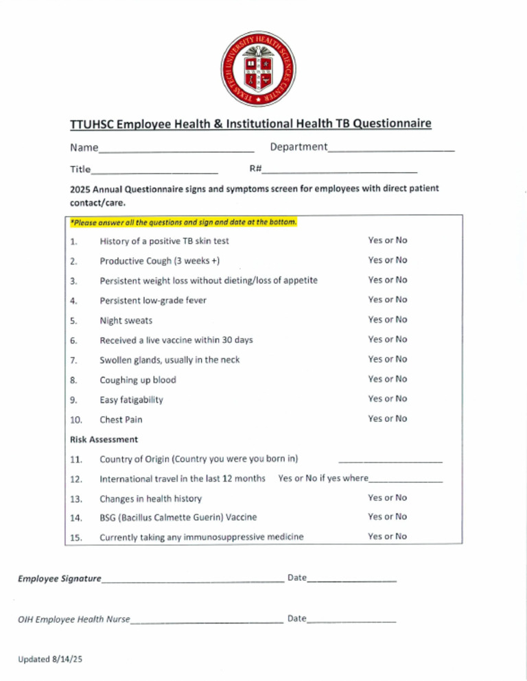 TB Questionnaire | PDF