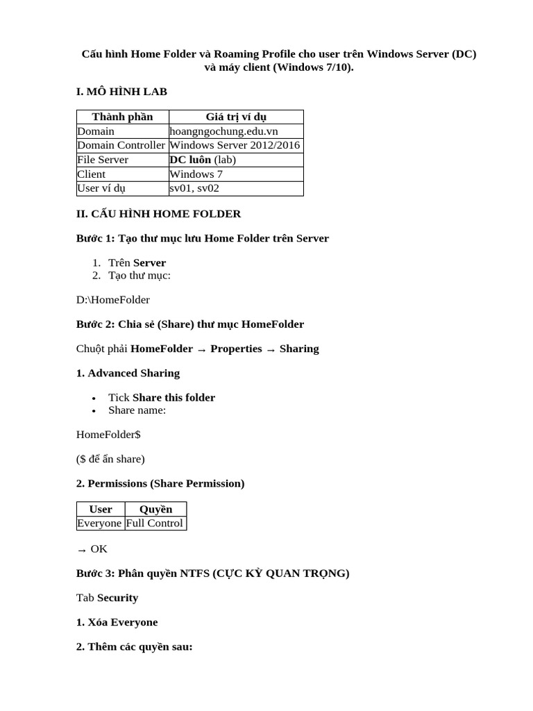 Home Folder Và Roaming Profile Cho User | PDF