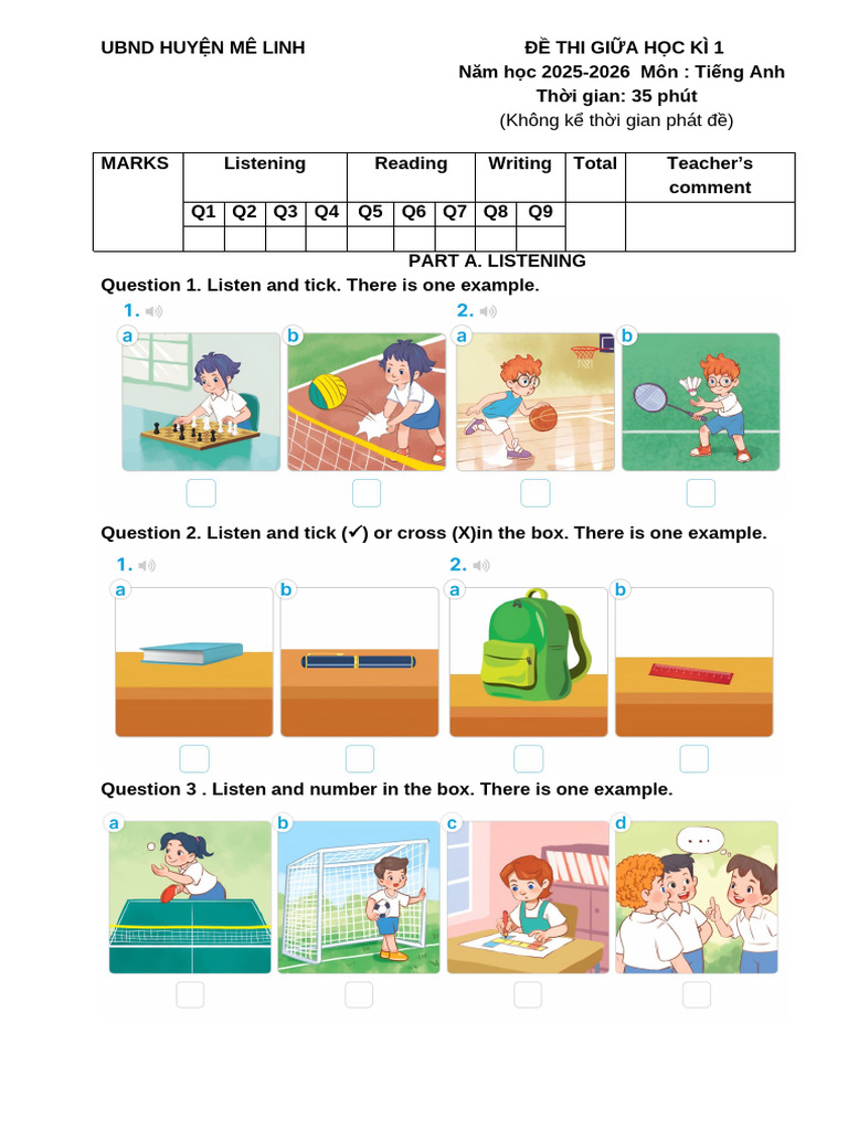 Mê Linh English Midterm Exam 2025-2026 | PDF