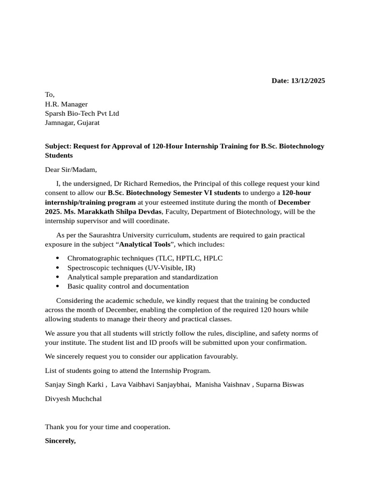 Internship Request Letter | PDF