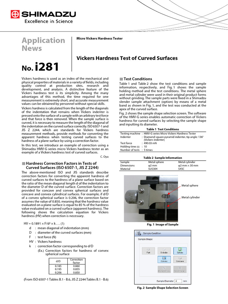 Vickers Hardness Testing for Curved Surfaces | PDF | Hardness