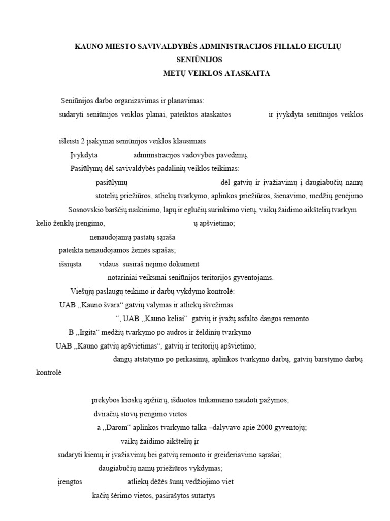 2018 M. Seniunijos Veiklos Ataskaita | PDF