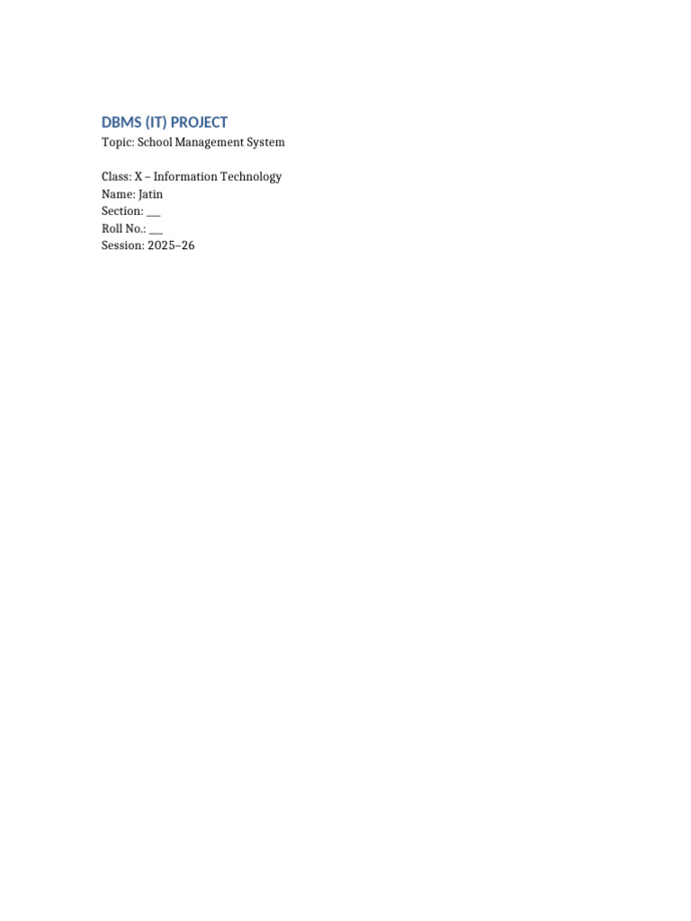 DBMS IT Project Class 10 | PDF