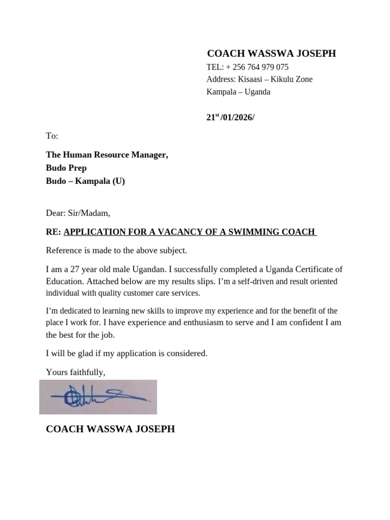 Coach Wasswa Joseph Appln | PDF