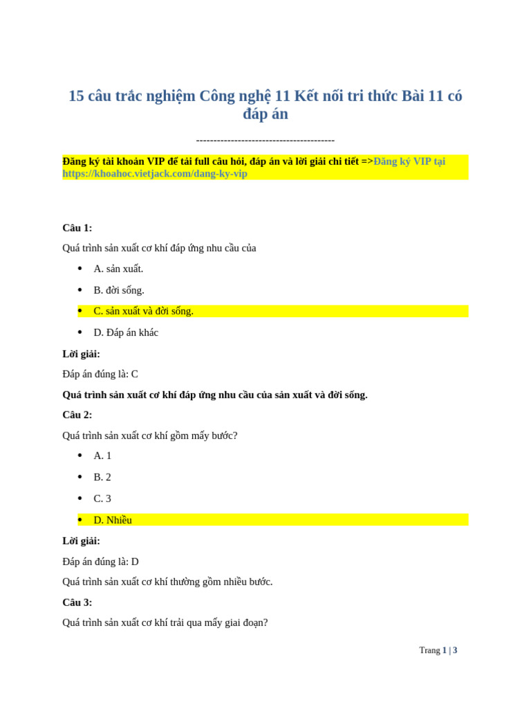 15 Cau Trac Nghiem Cong Nghe 11 Ket Noi Tri Thuc Bai 11 Co Dap an 2025 ...