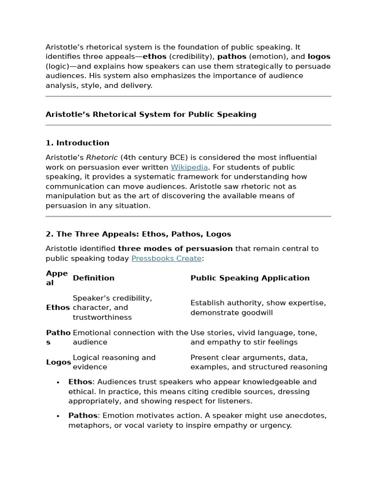 Aristotle's Rhetorical Appeals in Speaking | PDF | Public Speaking ...