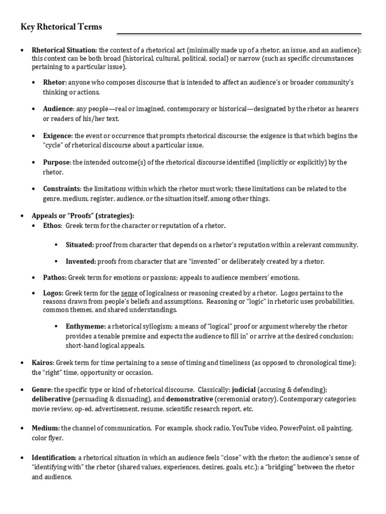 Lecture 3 - Key Rhetorical Terms | PDF | Rhetoric | Reason