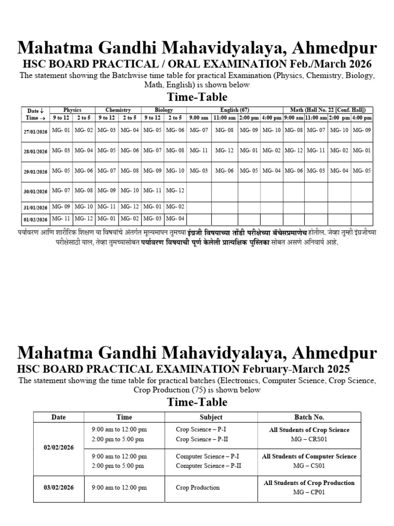 HSC Practical Exam Timetable 2026 | PDF
