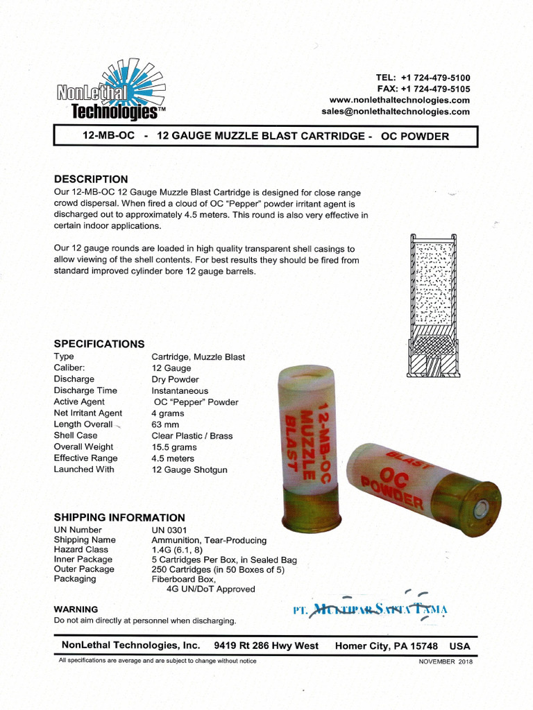 Brosur 12 GA Muzzle Blast OC Powder | PDF