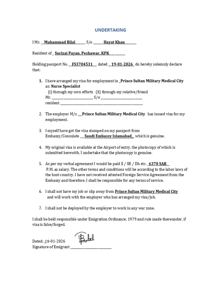 Undertaking Form-1 | PDF