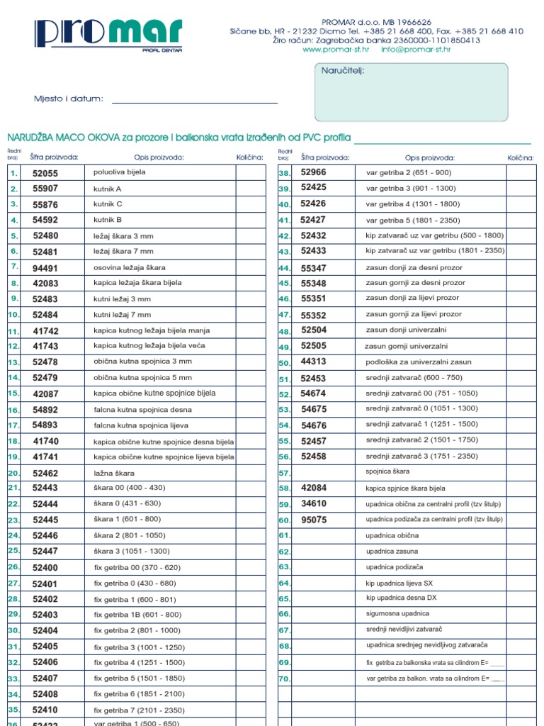 Narudzbenica Maco Prozori | PDF