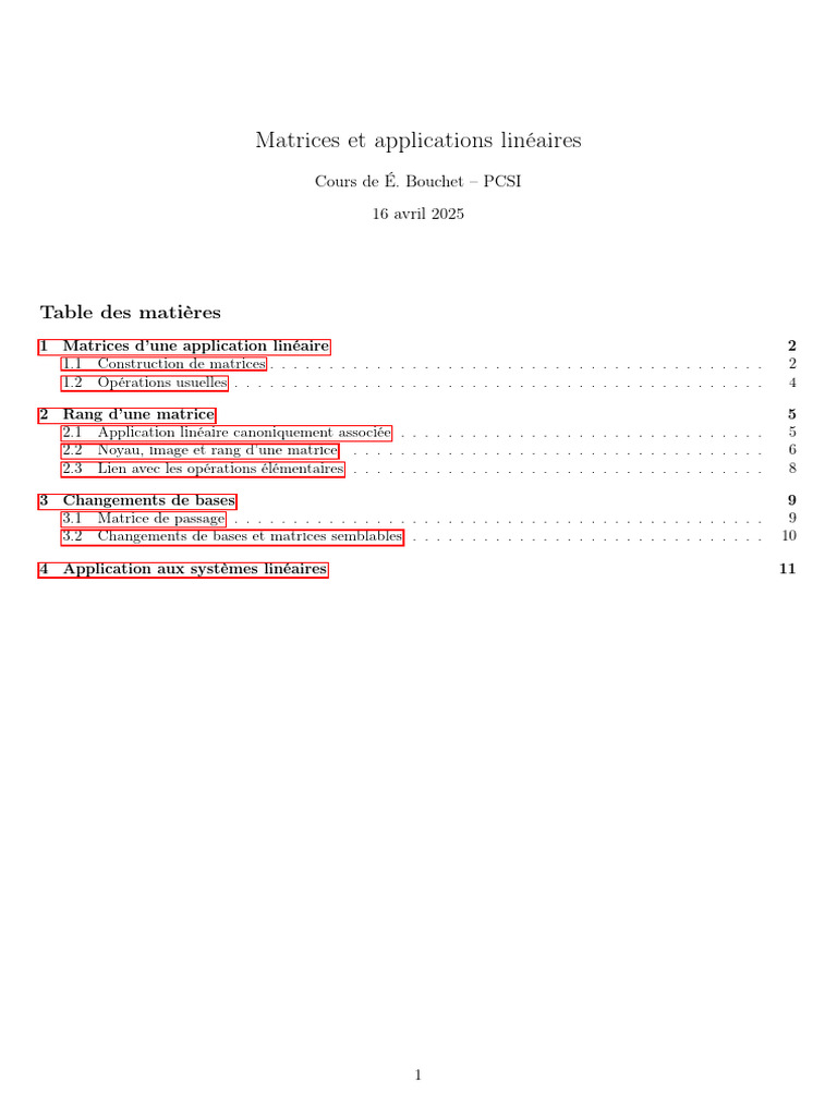Matrices et Applications Linéaires | PDF | Base (algèbre linéaire ...