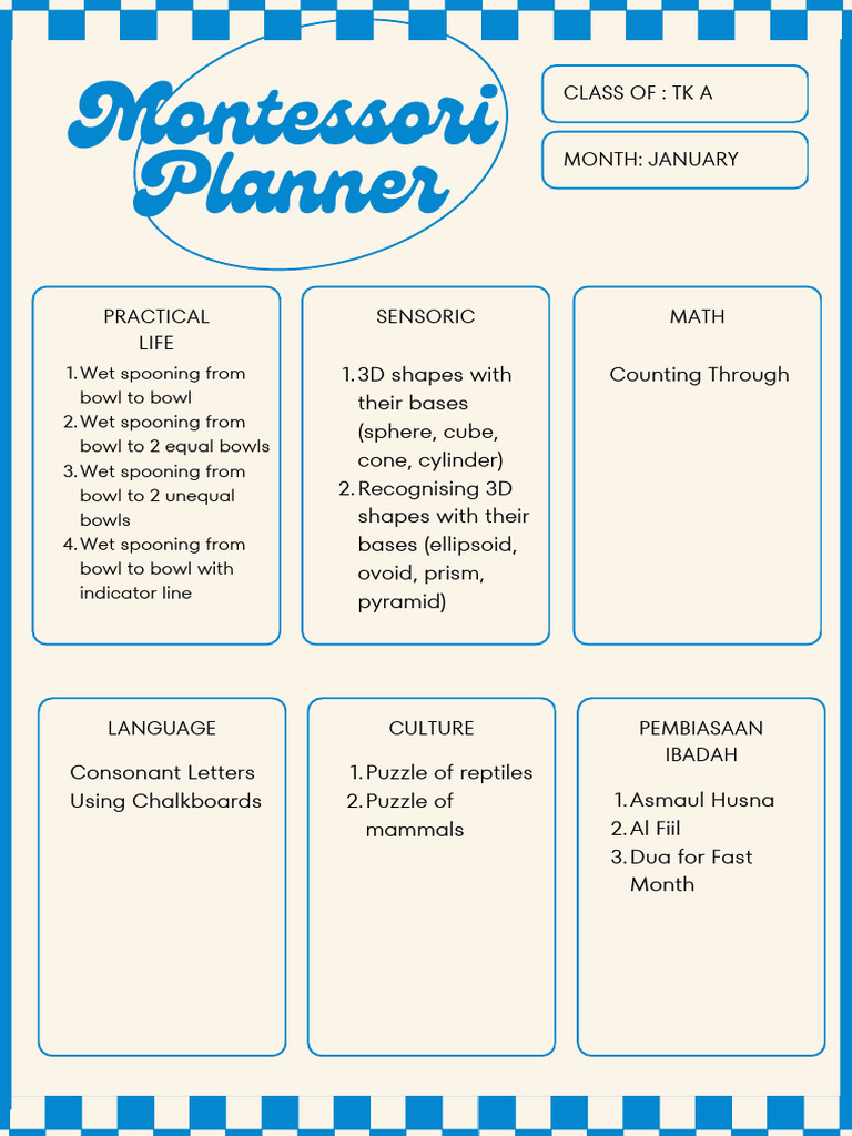 Montessori Planner for TK A: January-May | PDF
