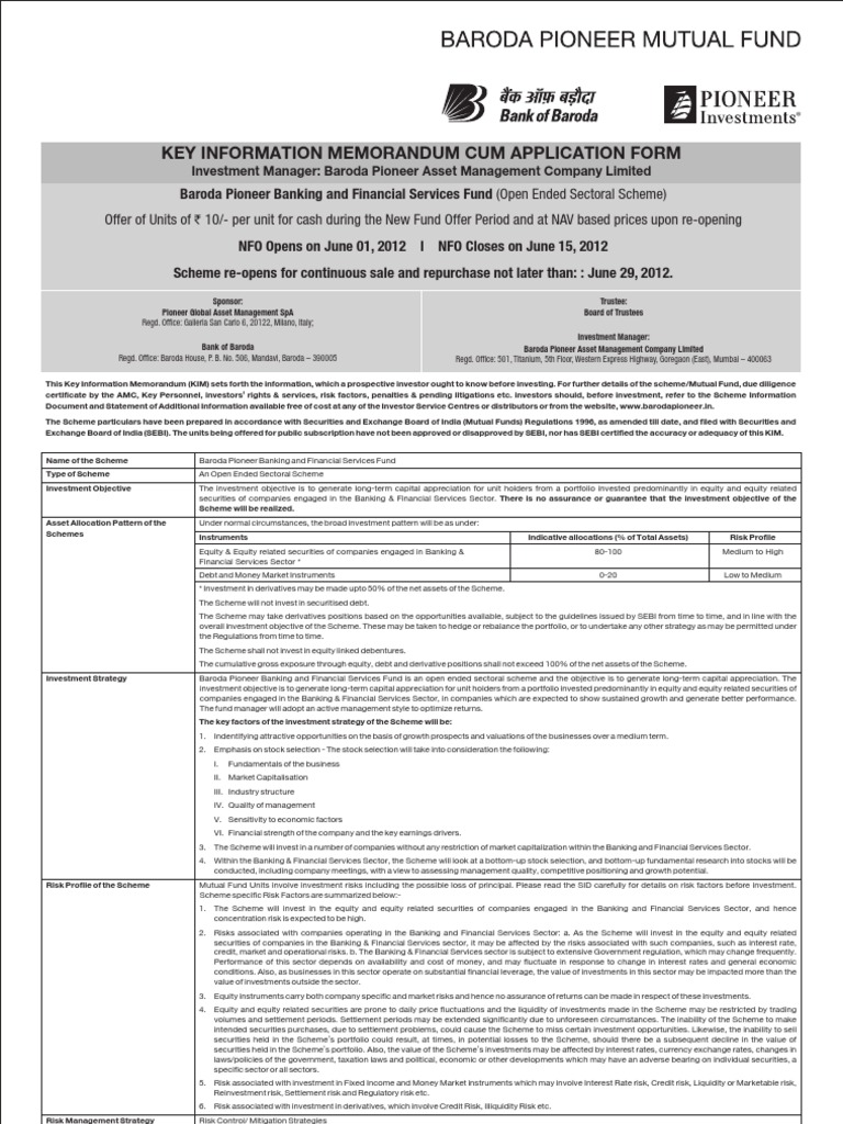 Key Information Memorandum Cum Application Form | PDF | Securities ...