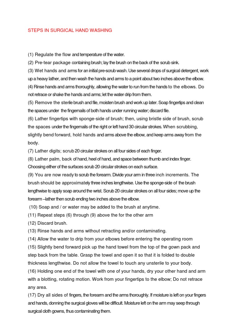 Steps in Surgical Hand Washing | PDF | Finger | Hand