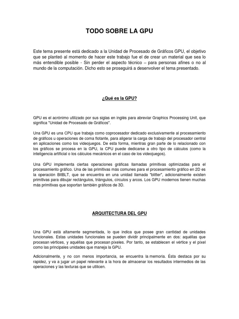 Gpu Graphics Processing Unit Pdf Unidad De Procesamiento Gráfico