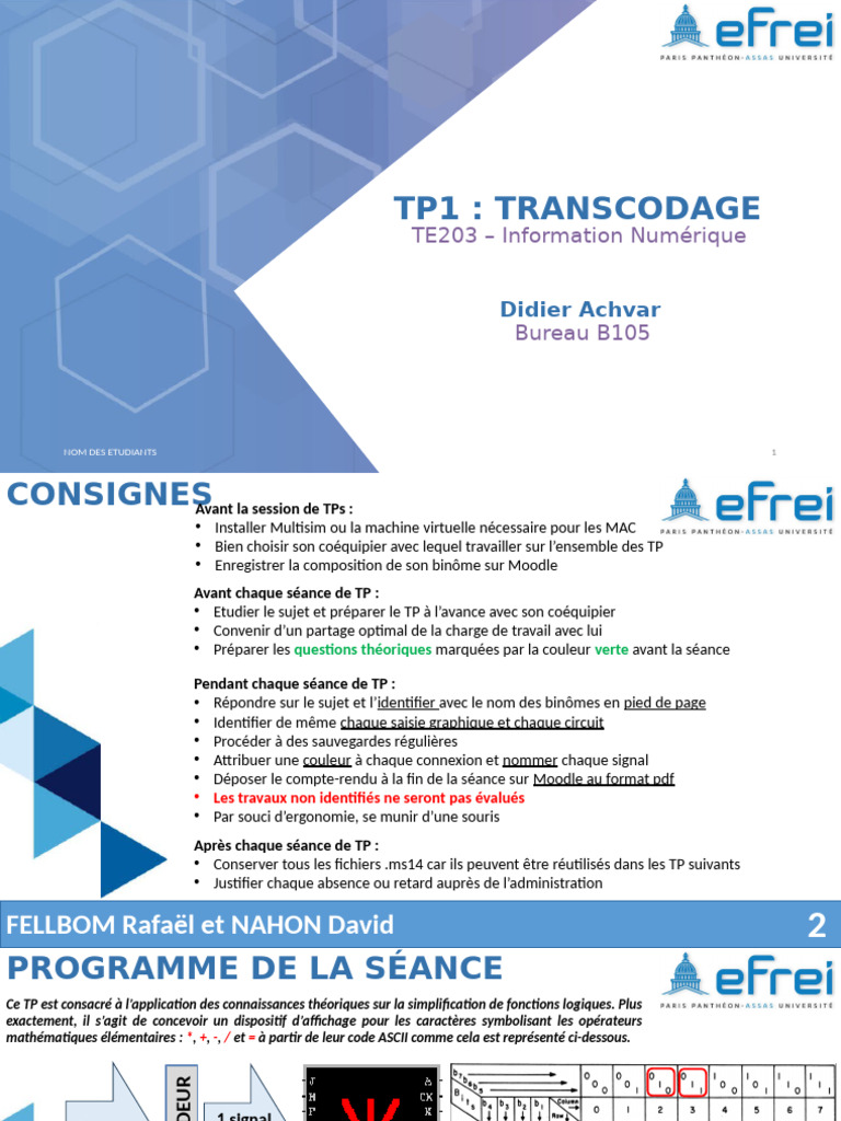 TP Transcodage : Utilisation de Multisim | PDF | ASCII | Données ...