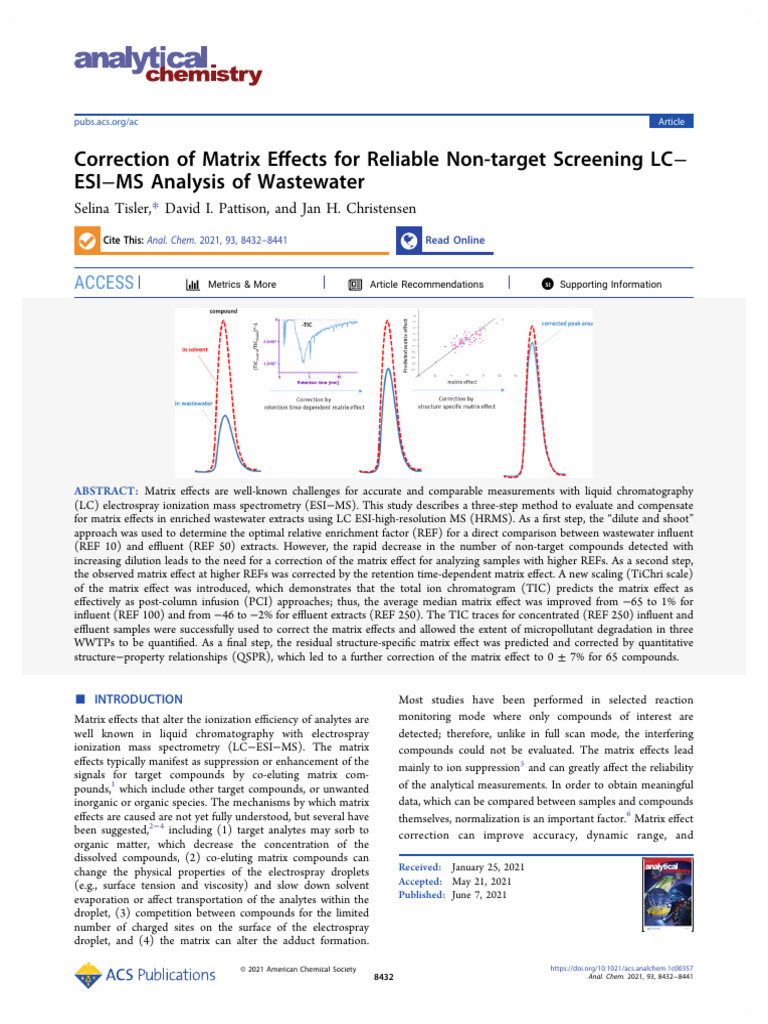 Correction of Matrix Effects For Reliable Non Target Screening LC Esi ...