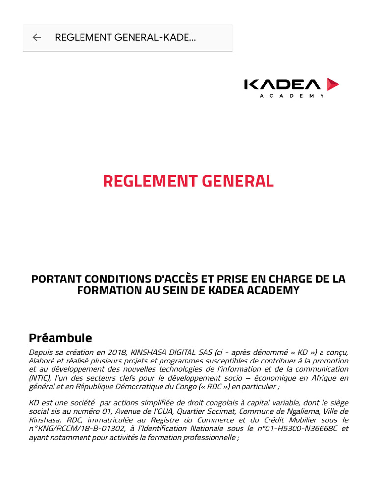 Conditions d'accès à Kadea Academy | PDF | Banques | République ...