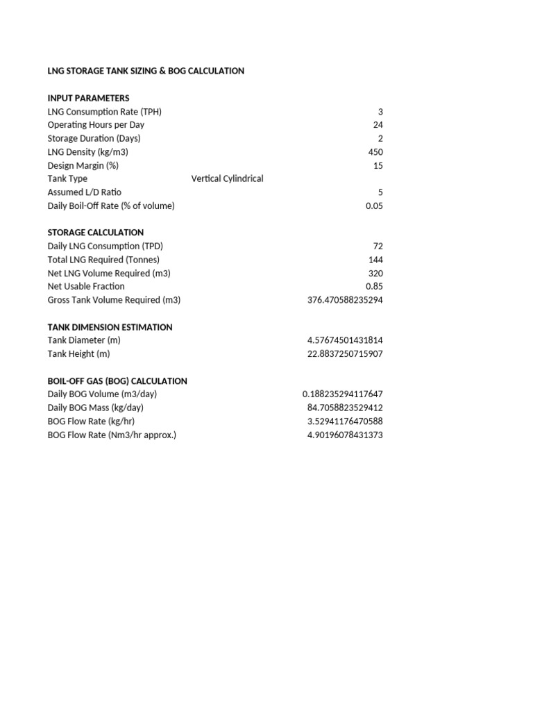 LNG Tank Sizing and BOG Calculation | PDF