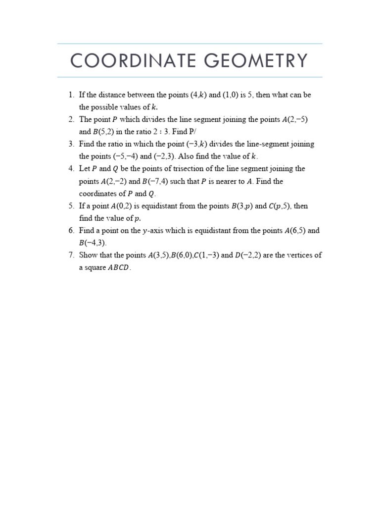Coordinate Geometry Problems and Solutions | PDF