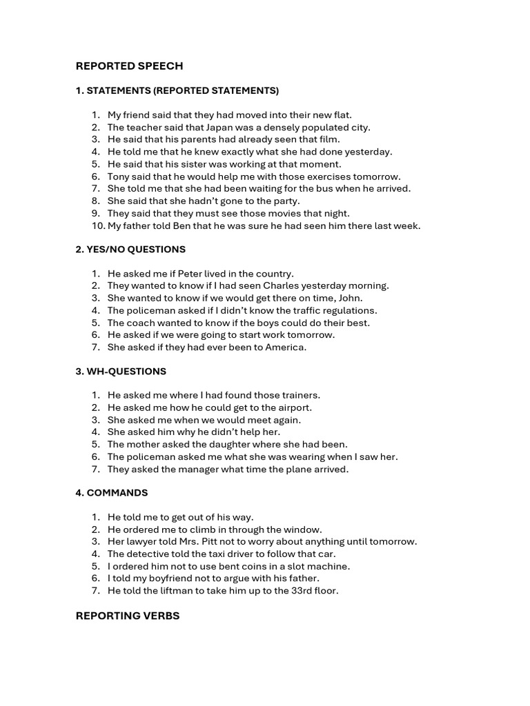 Understanding Reported Speech Rules | PDF