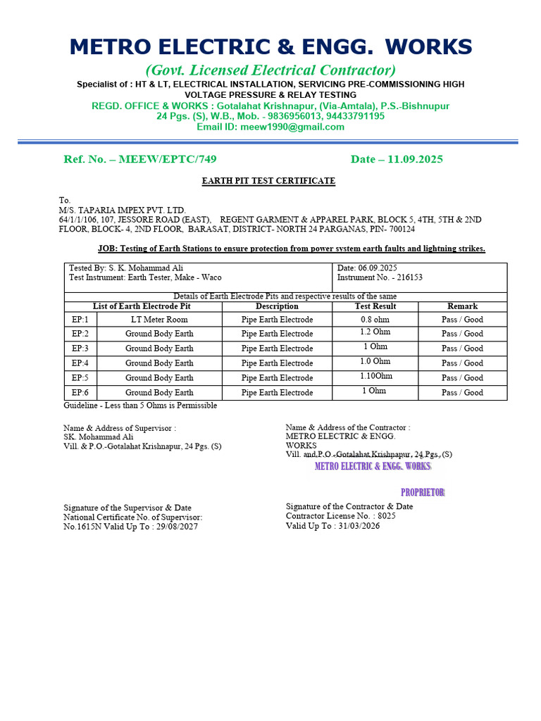 Earth Pit Test | PDF | Electromagnetism | Power (Physics)