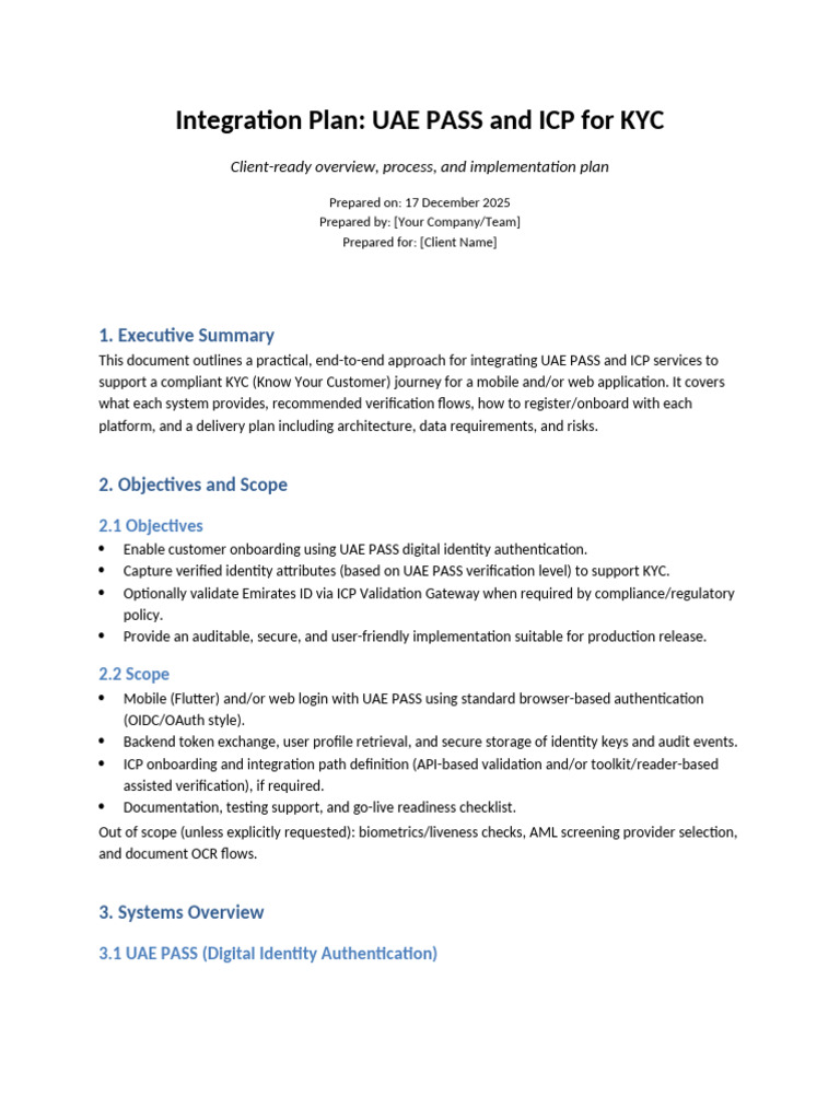 UAE PASS and ICP KYC Integration Plan | PDF | Authentication ...
