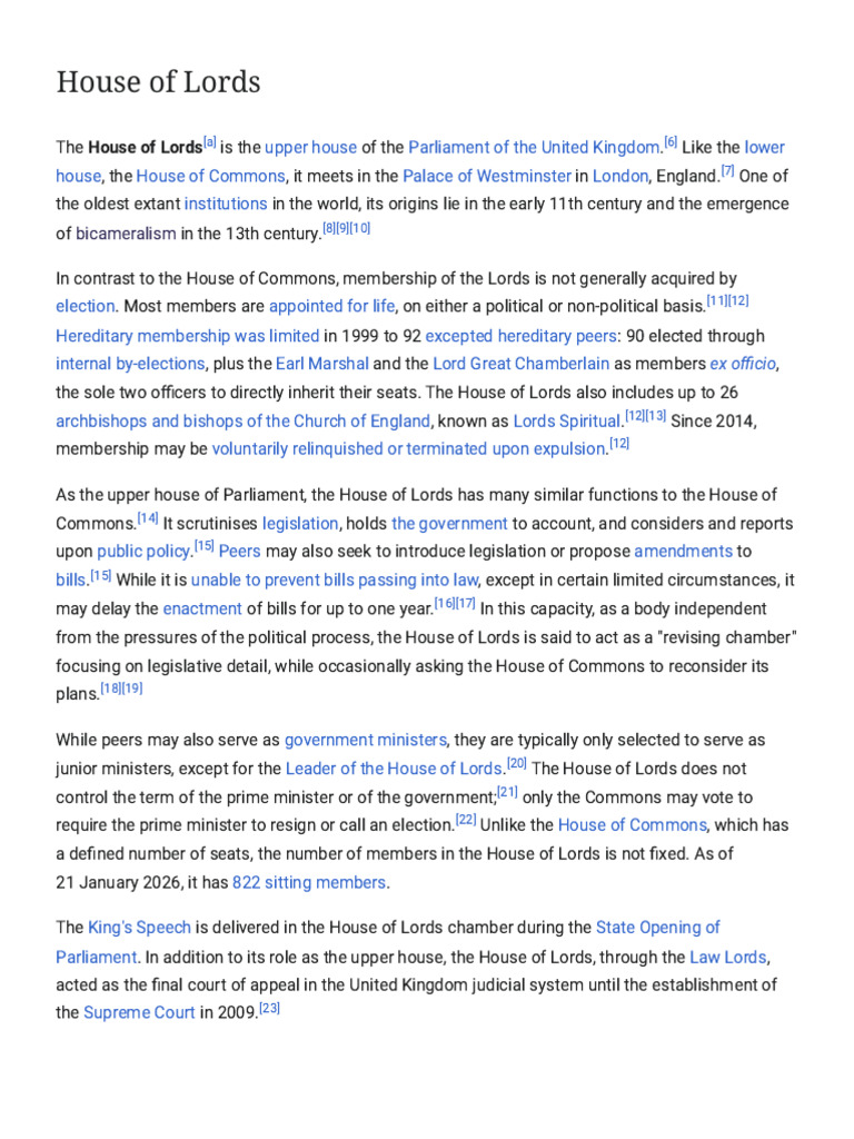 Overview of the House of Lords | PDF | House Of Lords | House Of ...