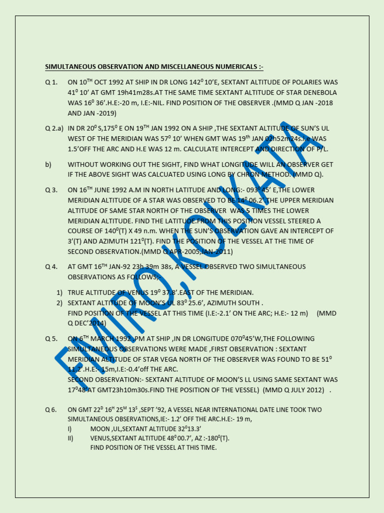 Simultaneous Observation and Miscellaneous Question S | PDF | Geodesy ...