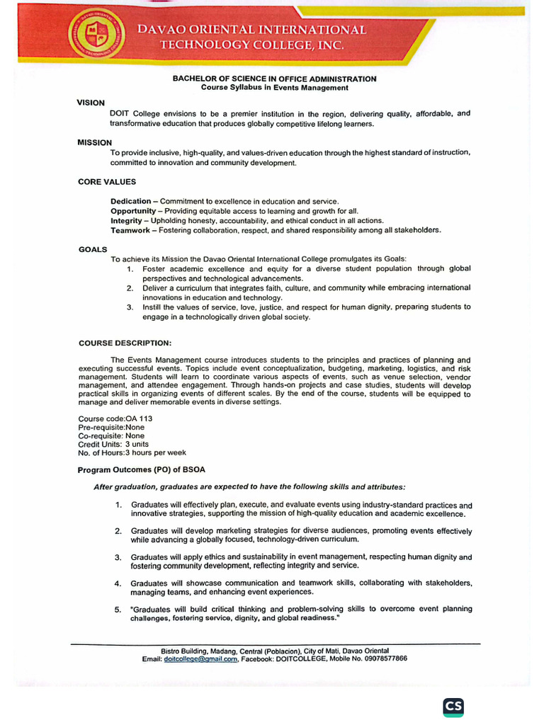 BSOA - Events Management | PDF