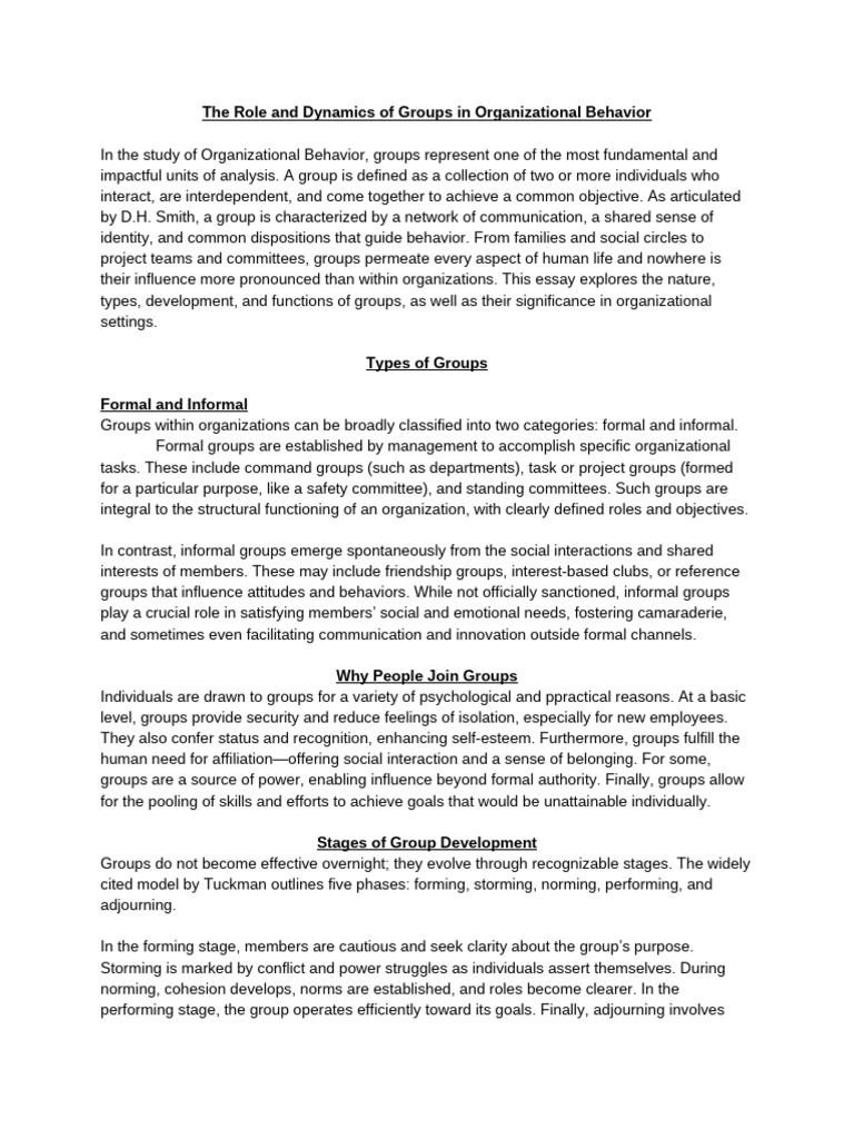 The Role and Dynamics of Groups in Organizational Behavior | PDF ...