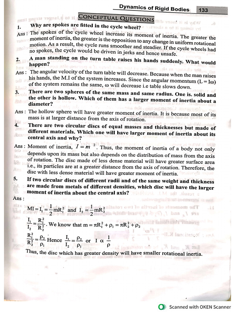 Dynamic of Rigid Body Conceptual Question and Answers | PDF