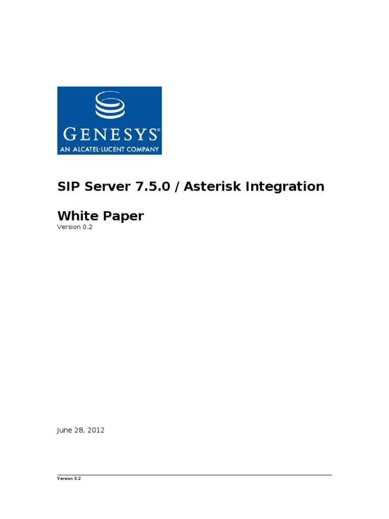 SIP Server 7.5.0 - Asterisk Integration - V0.2 | PDF | Session Initiation Protocol | Call Centre