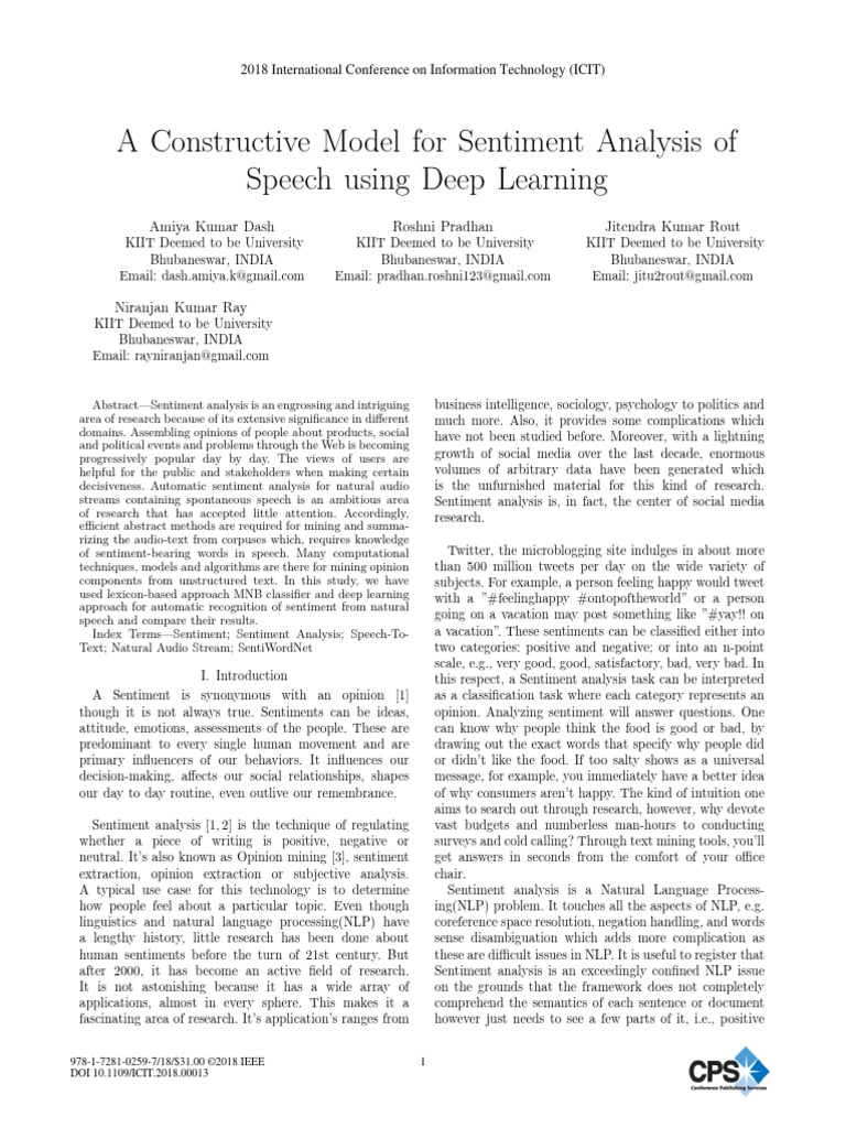 A Constructive Model For Sentiment Analysis of Speech Using Deep ...