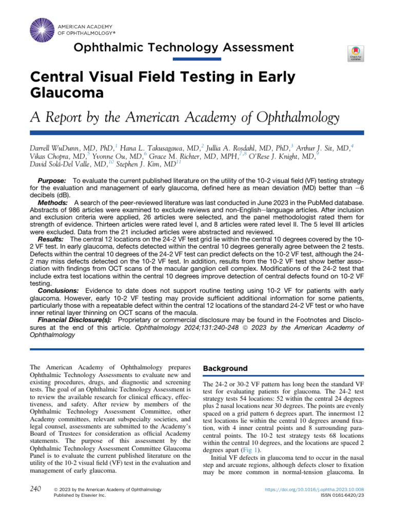 Central Visual Field Testing for Early Glaucoma | PDF | Ophthalmology ...