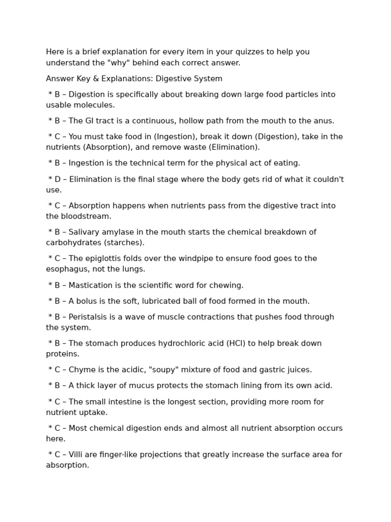 Quiz Answer Key & Explanations | PDF | Respiratory Tract | Digestion