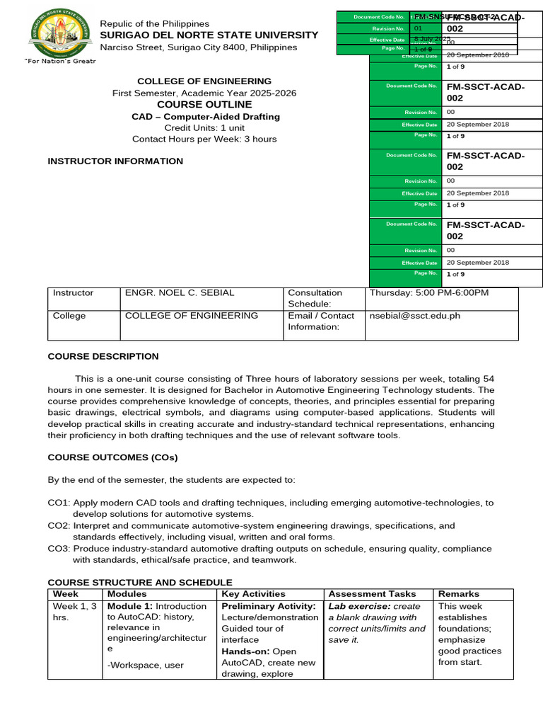 CAD Course Outline for Automotive Engineering | PDF | 3 D Computer ...